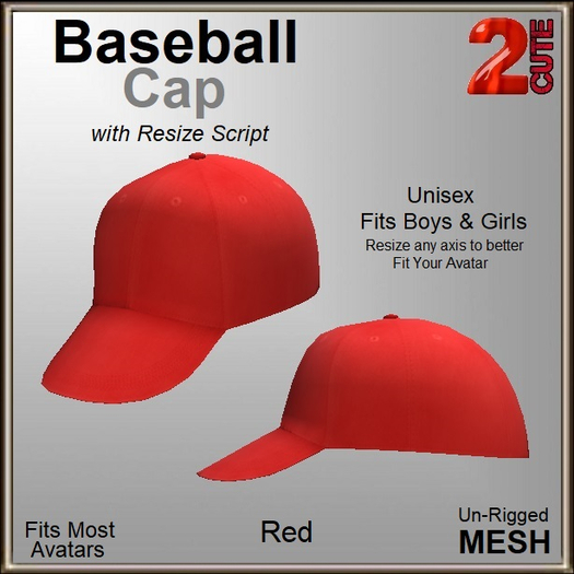 Second Life Marketplace - [2cute] Baseball Cap - Red